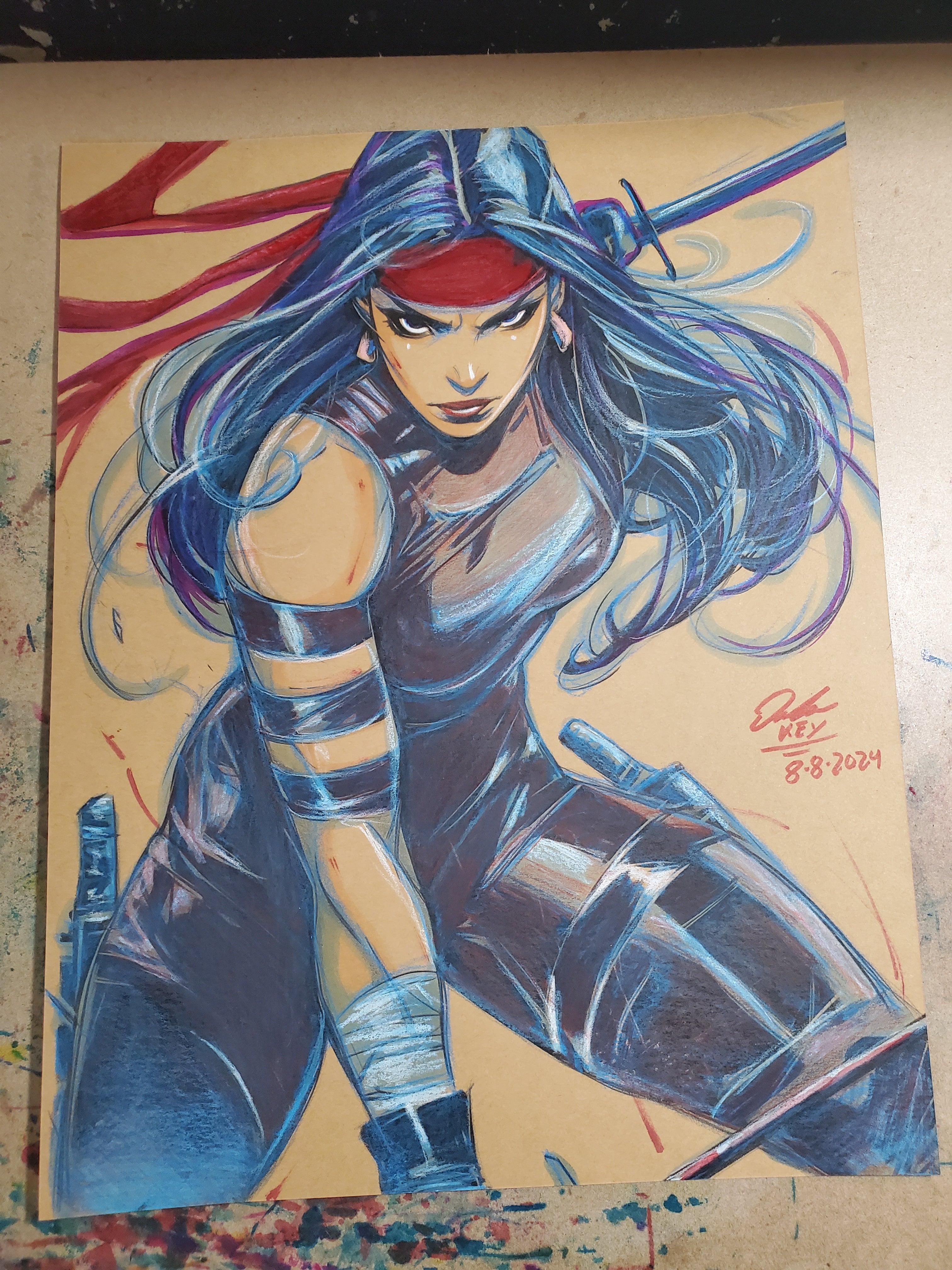 Elektra Comic Art Original Fine Mixed Media | Rare 1 of 1 | COA Includ ...